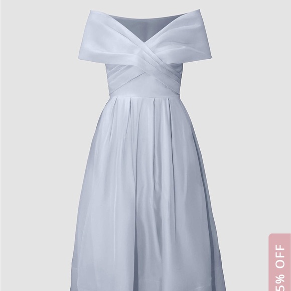 Azazie | Dresses | Azazie Light Blue Offtheshoulder Midi Dress | Poshmark